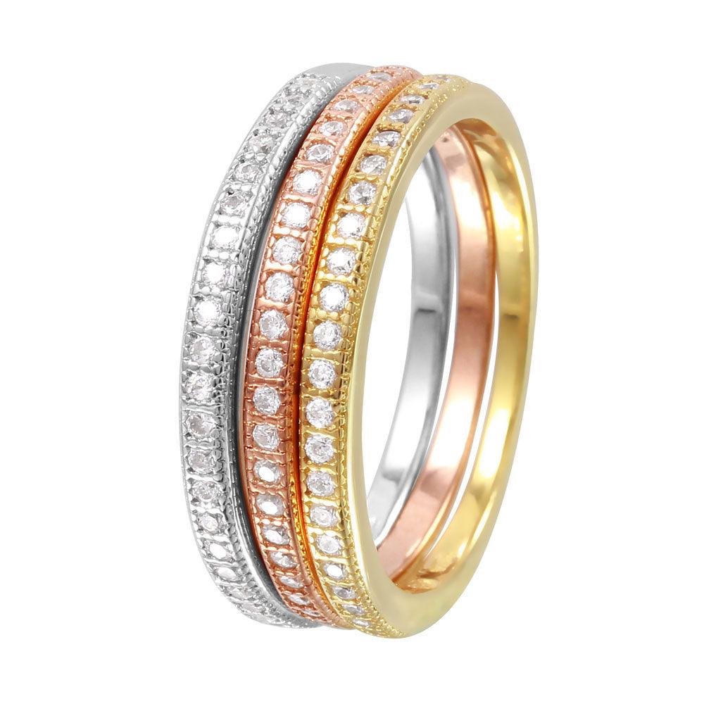 Silver 925 Rhodium Plated Tri Color Stackable Rings - BGR00998 | Silver ...