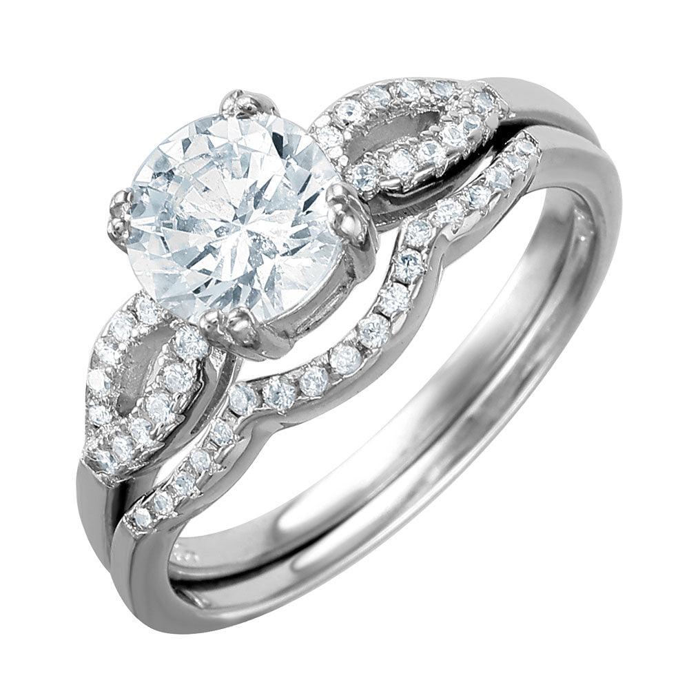 Anillo nupcial con centro de circonita cúbica redonda con diseño de ...