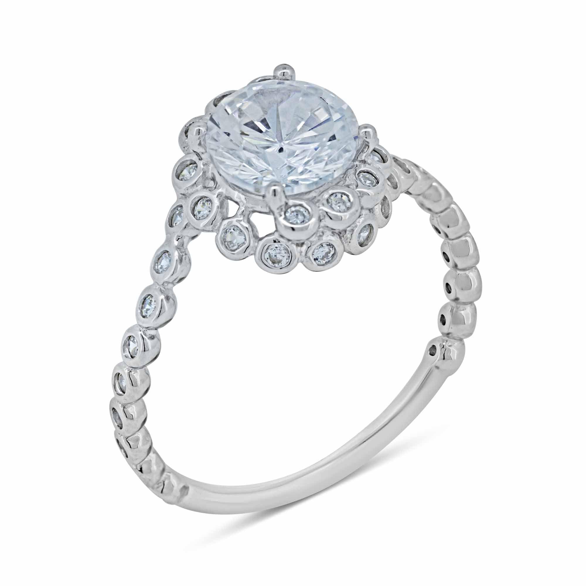 Silver 925 Rhodium Plated Bubble Shank Round Center CZ Ring - BGR01038 ...
