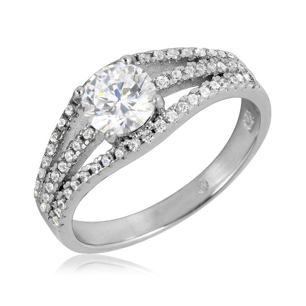 Silver 925 Rhodium Plated Open Shank Round Center Stone Ring - BGR01067 ...