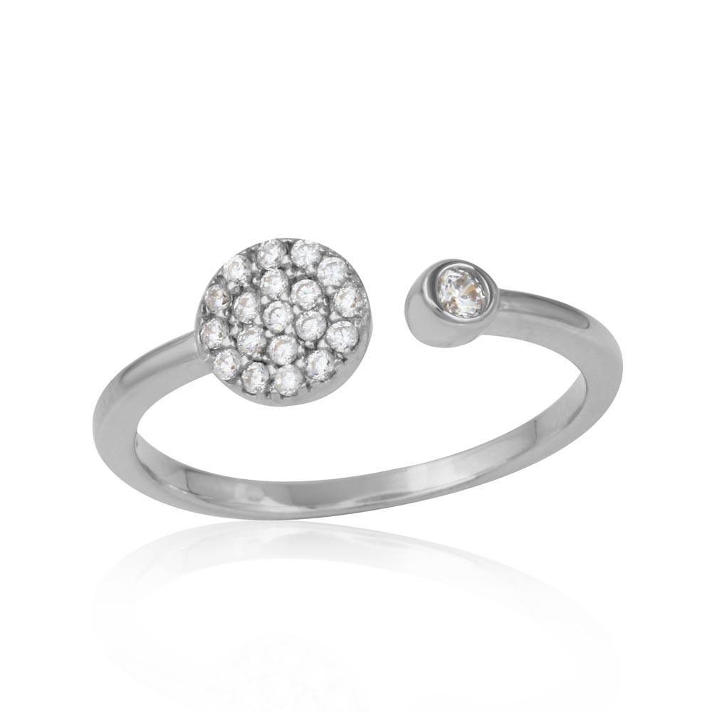 Silver 925 Rhodium Plated Open Ring with Round CZ and CZ Circle ...