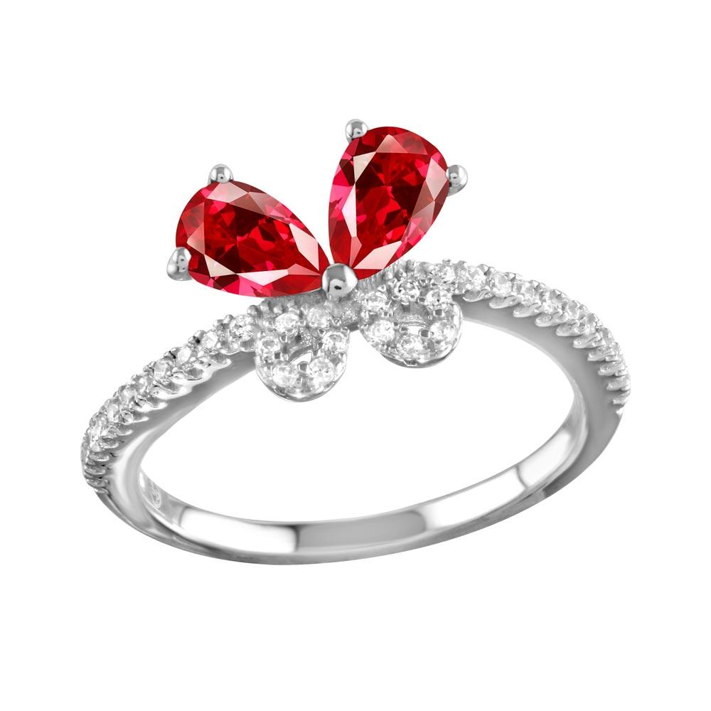 Silver 925 Rhodium Plated Red Butterfly CZ Ring - BGR01164GAR | Silver ...