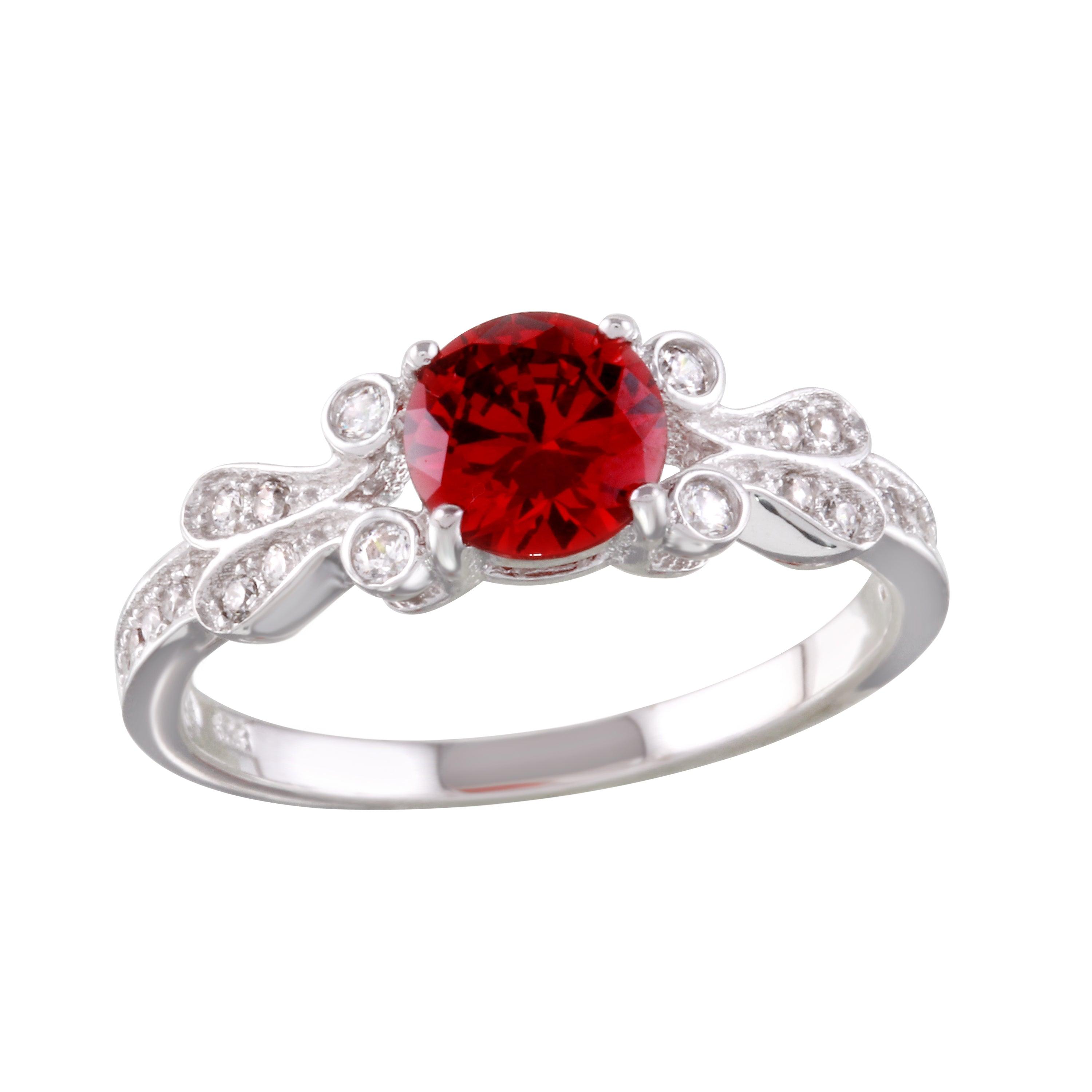 Silver 925 Rhodium Plated Red Oval CZ Ring - BGR01165GAR | Silver ...