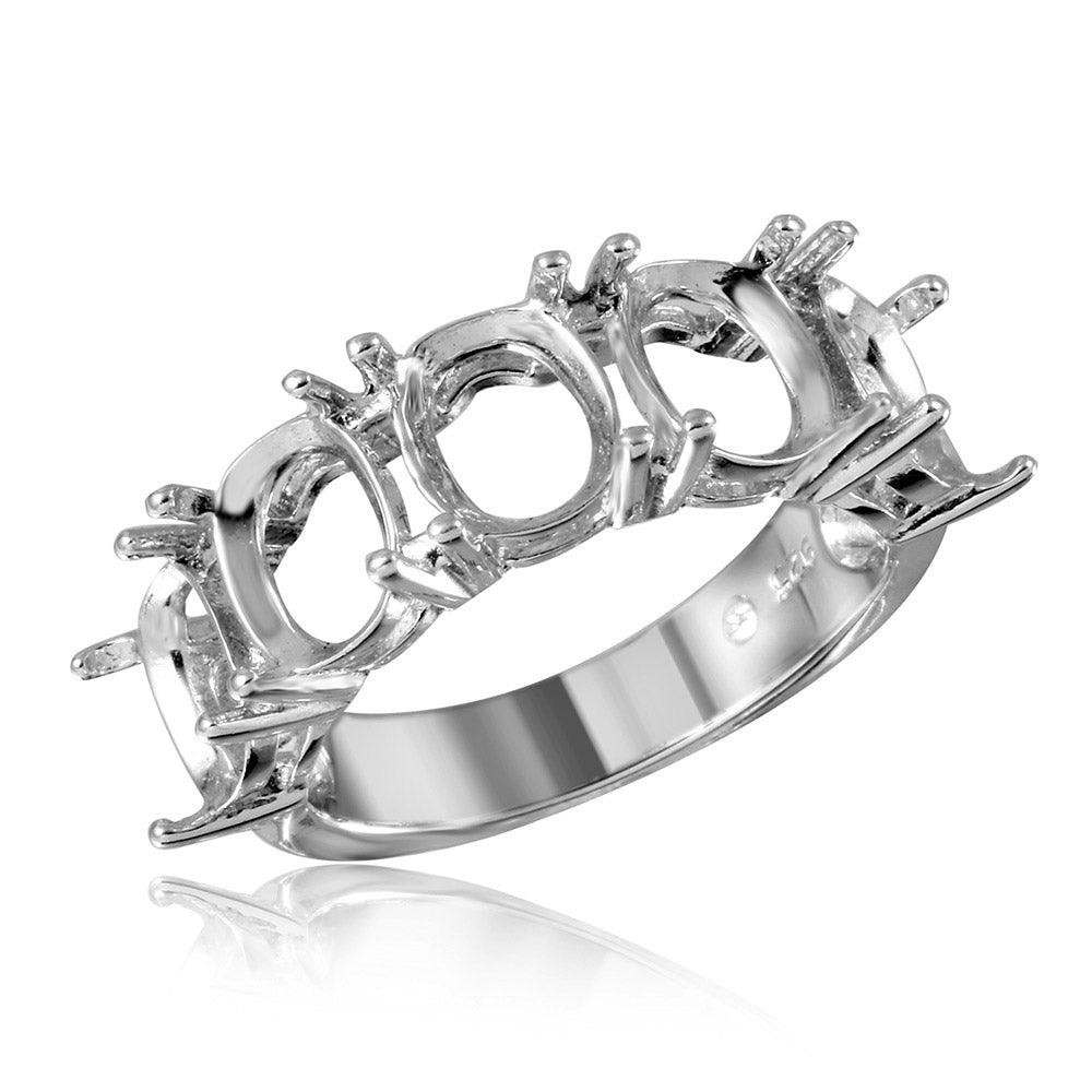 Silver 925 Rhodium Plated Open Shank 5 Stones Mounting Ring - BGR01199 ...