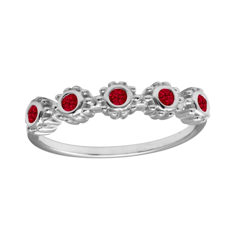 Silver 925 Rhodium Plated 5 Flower Red CZ Ring - BGR01224RED | Silver ...