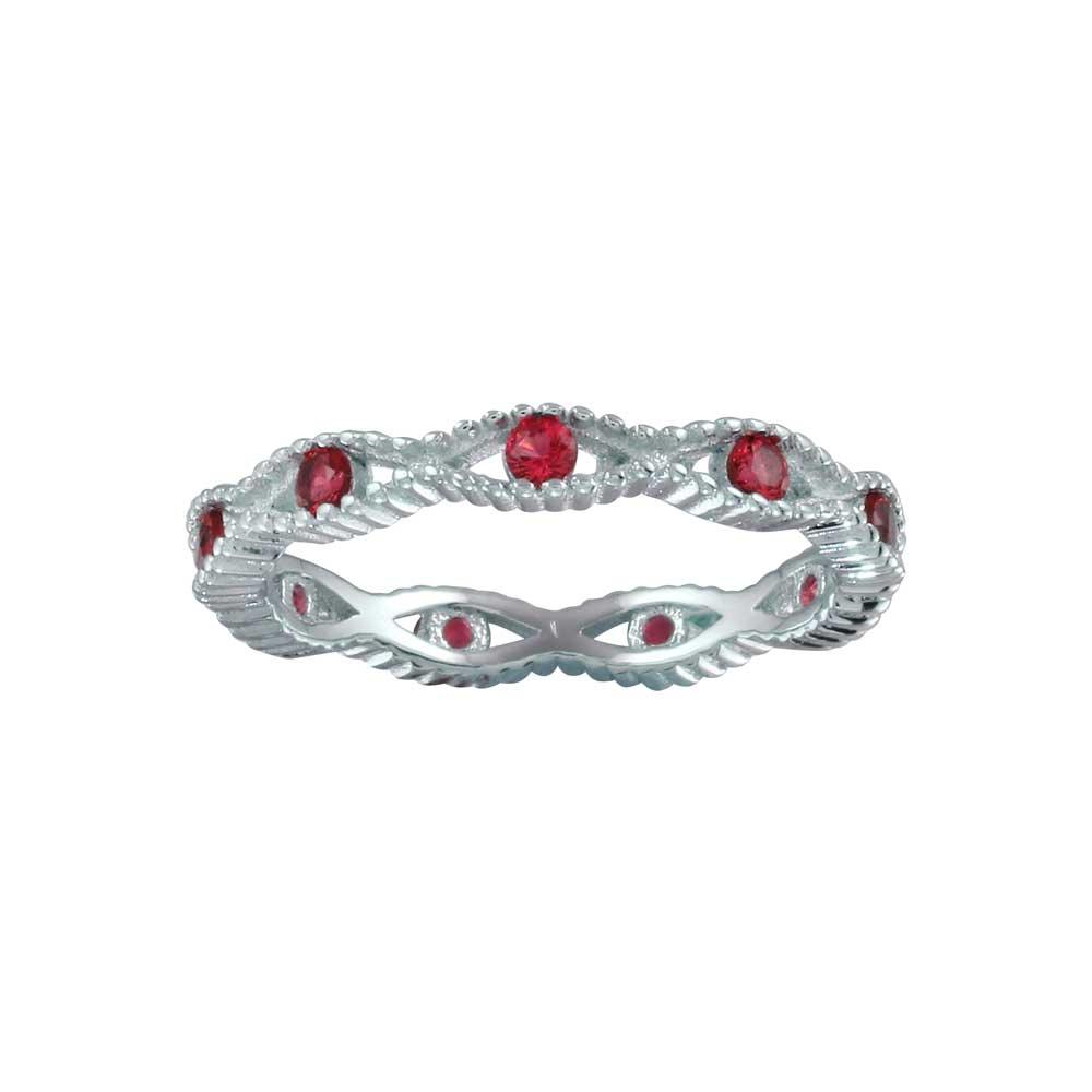 Rhodium Plated 925 Sterling Silver Intersecting Waves Red CZ Ring ...