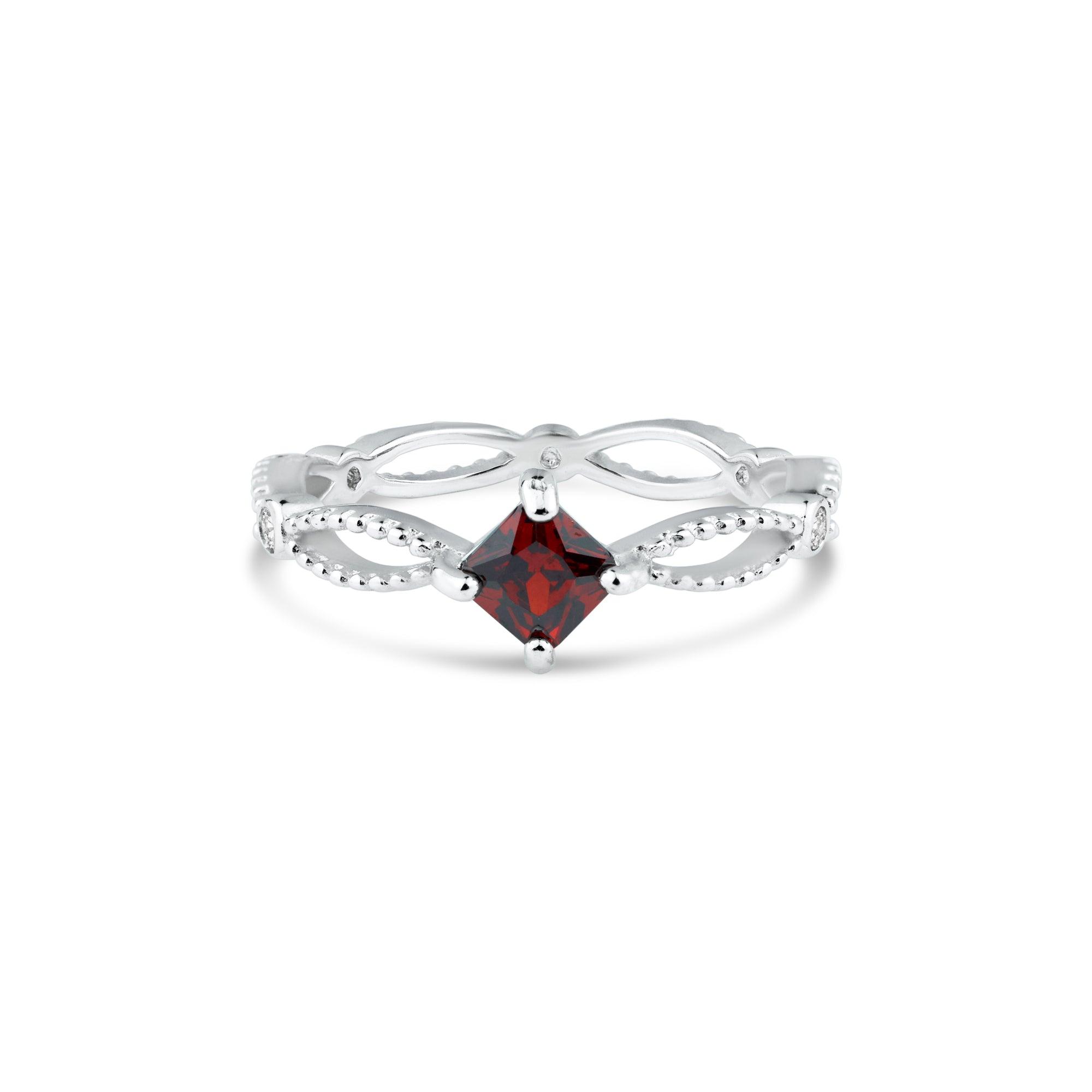 Rhodium Plated 925 Sterling Silver Marquise Red CZ Ring - BGR01362RED ...