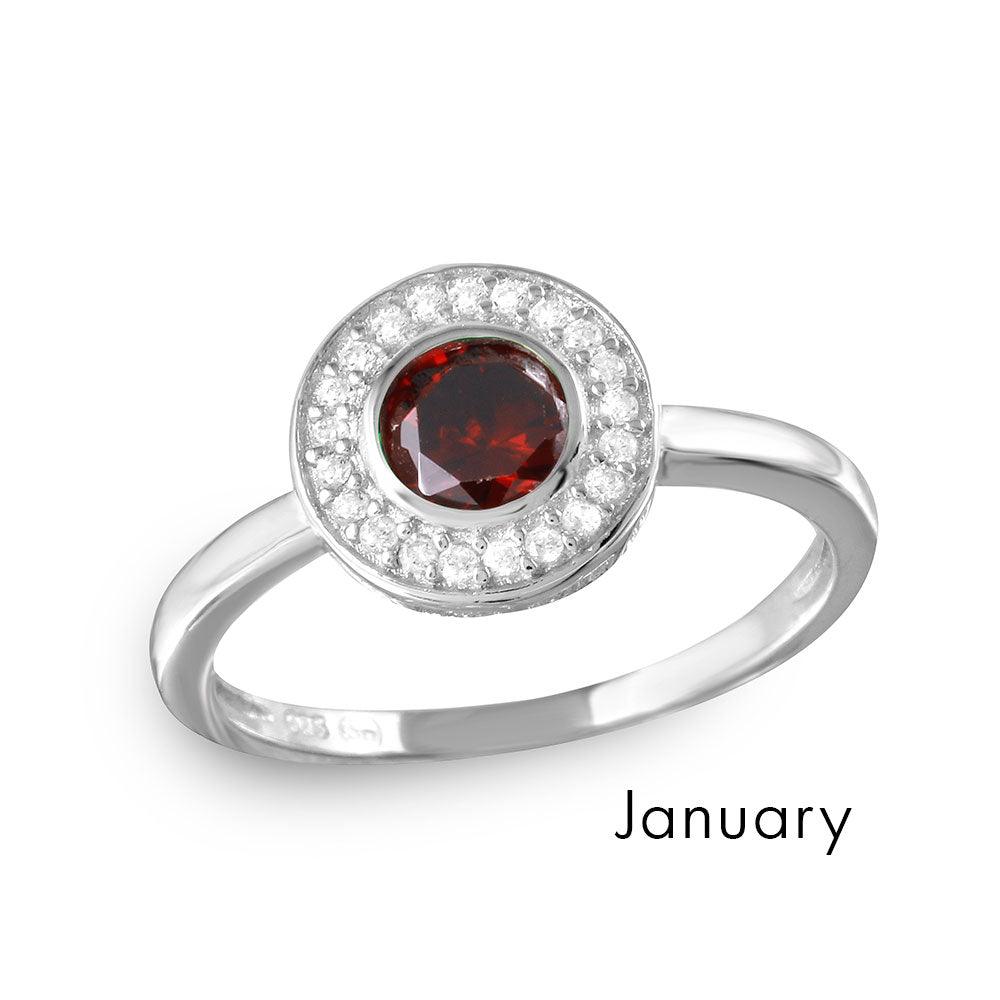 January Sterling Silver 925 Rhodium Plated CZ Center Birthstone Halo ...