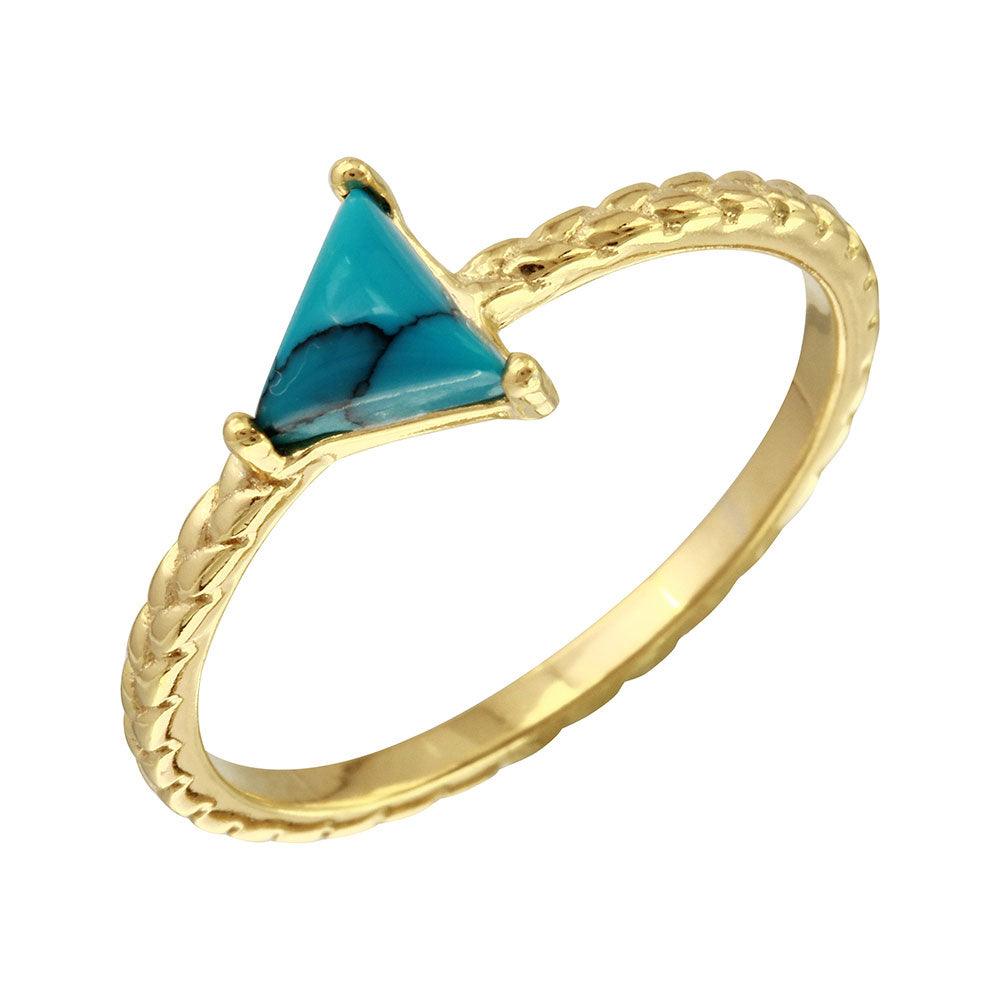Silver 925 Gold Plated Triangle Turquoise Center Stone Ring - BGR01088 ...