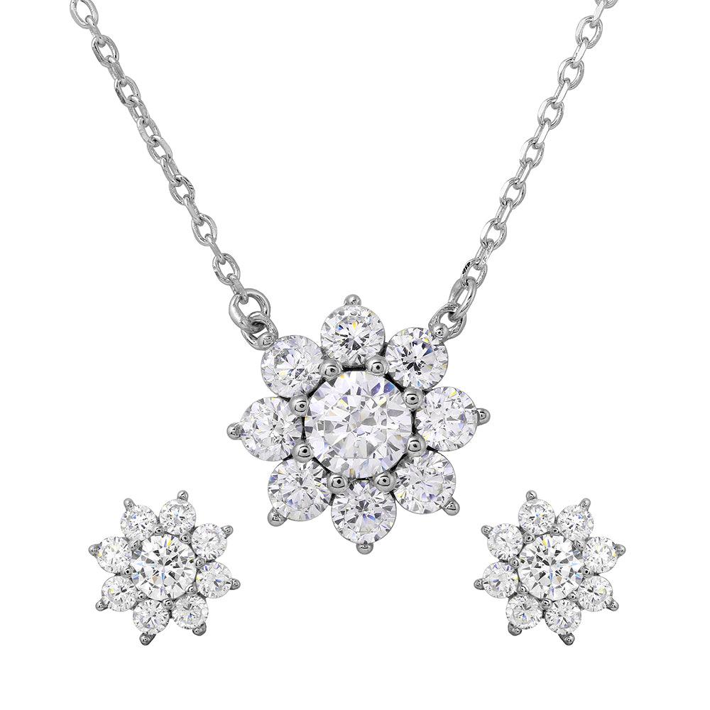 Silver 925 Rhodium Plated Snow Flakes CZ Earrings and Necklace Set ...