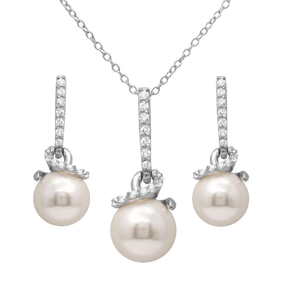 Silver 925 Rhodium Plated Dangling Synthetic Pearls On A Spiral Setting ...