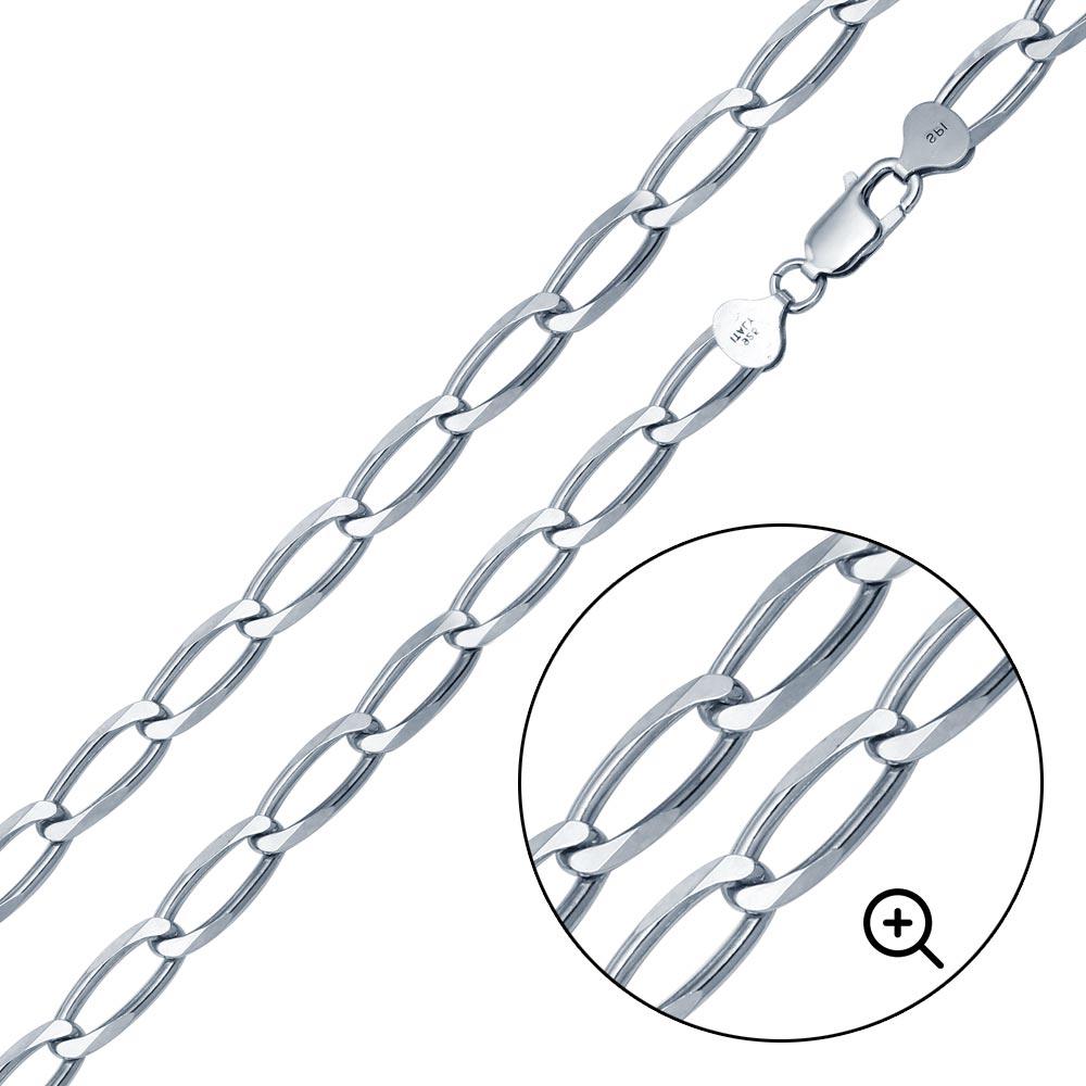 Silver 925 Platinum Plated Open Link Six Sided Diamond Cut Chain ...