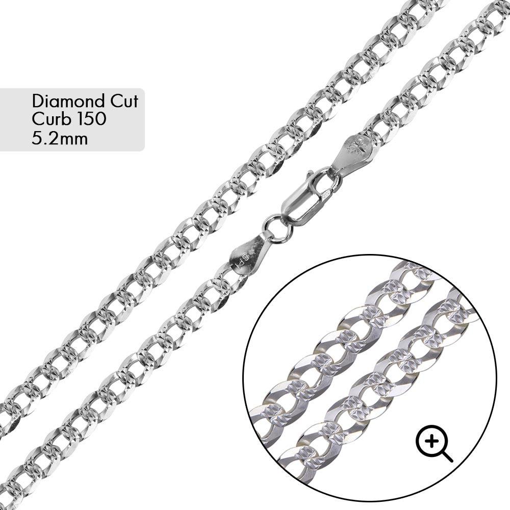 Curb 150 1 Side Diamond Cut 1 Side Plain Chain 5.2mm - CH629 | Silver ...