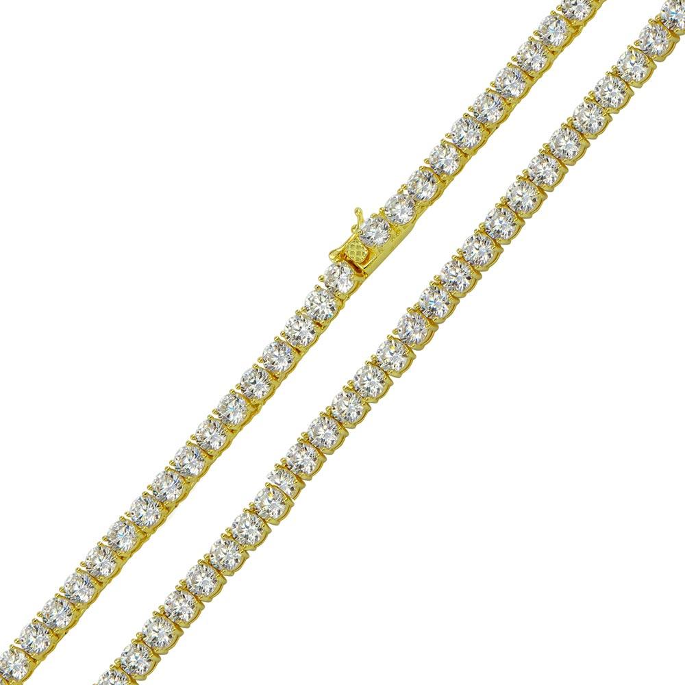 Silver 925 Gold Plated Round CZ Link Chains 4mm - CHCZ108 GP | Silver ...