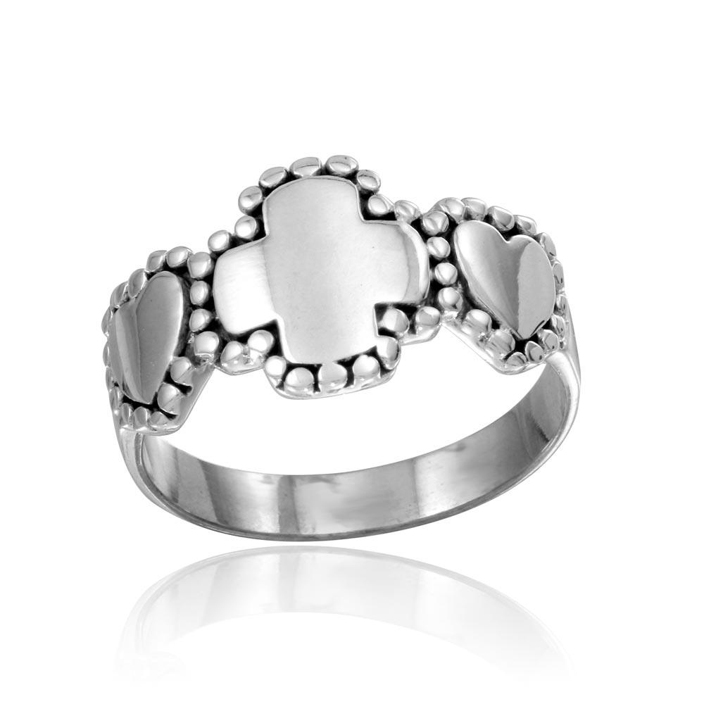Silver 925 High Polished Heart and Cross Ring - CR00807 | Silver Palace ...
