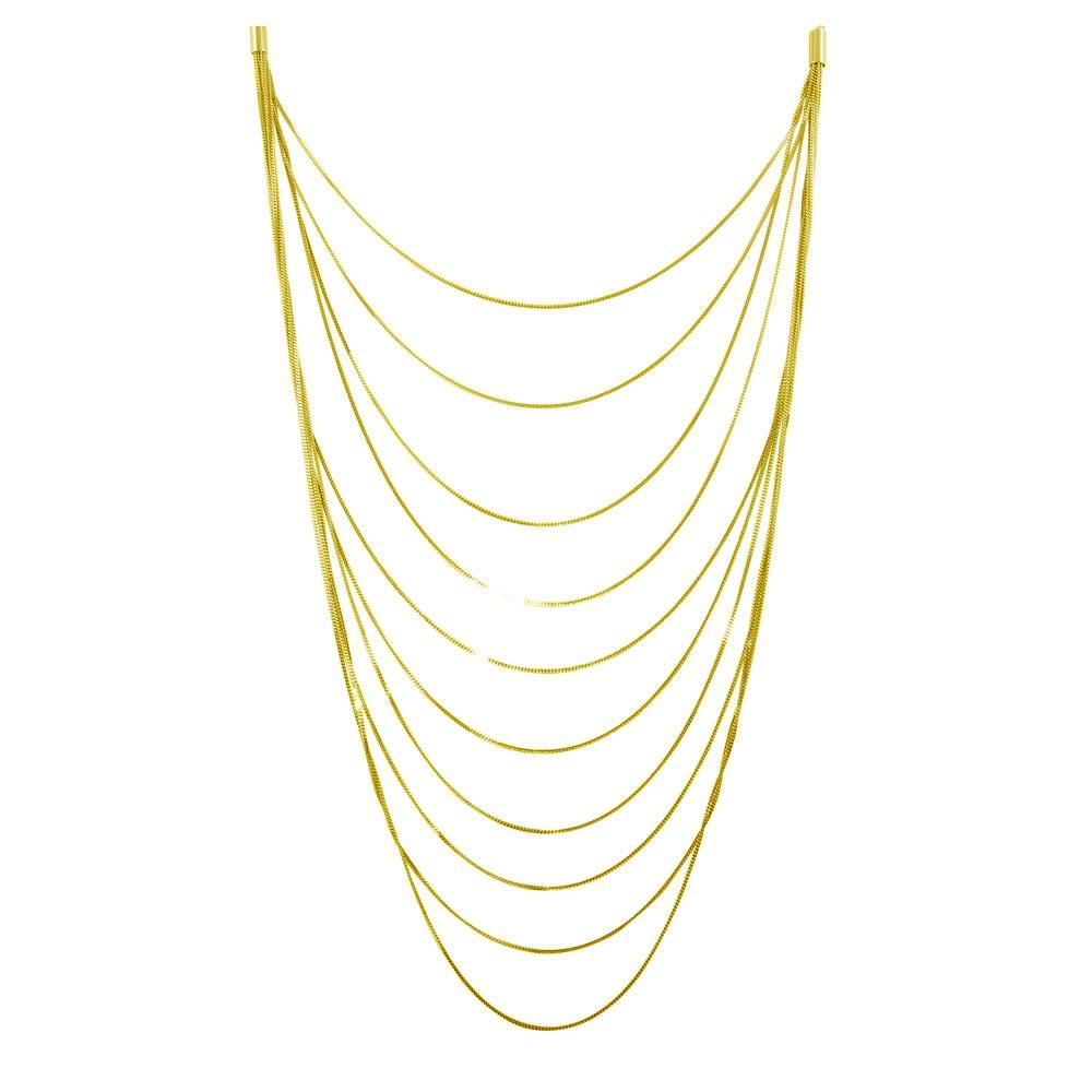 Silver 925 Gold Plated Multiple Chain Necklace - ECN00031GP | Silver ...