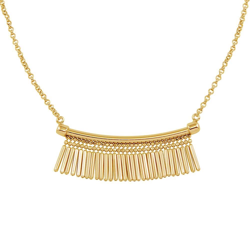 Silver 925 Gold Plated Bar with Tassels Necklace - ECN00041GP | Silver ...