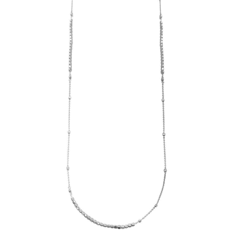 Silver 925 Rhodium Plated 38 Inches Chain Cube Beaded Necklace ...