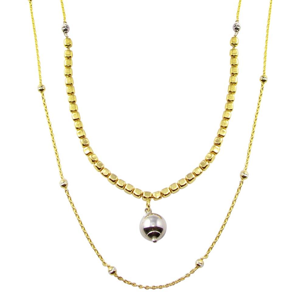 Silver 925 Gold Plated Multi Chain Cube and Bead Necklace - ECN00059GP ...