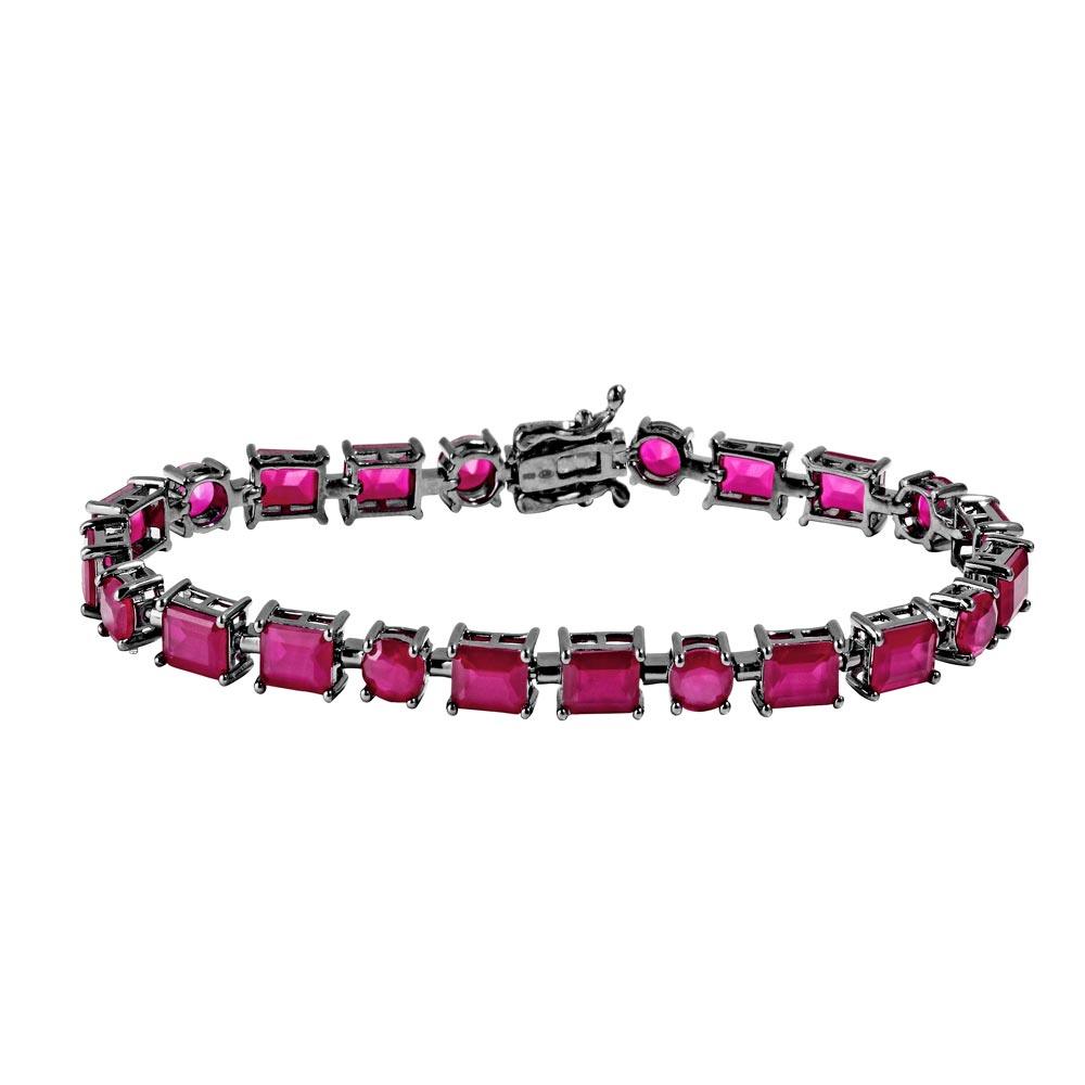 Sterling 925 Black Rhodium Plated Red Synthetic Rectangle and Oval CZ ...