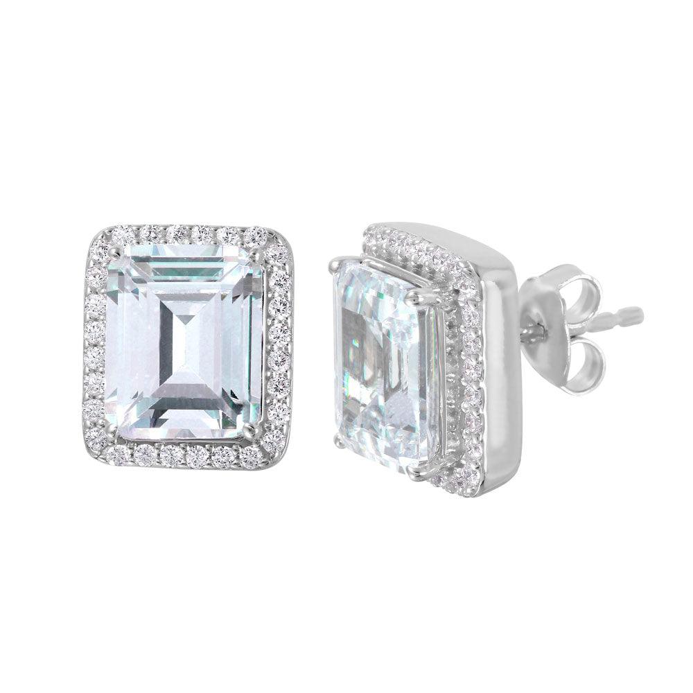 Silver 925 Rhodium Plated Round Square CZ Stud Earrings - GME00013RH ...
