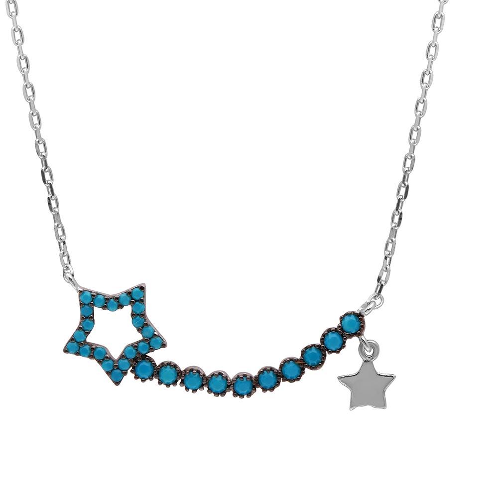Silver 925 Rhodium Plated Turquoise Open Star Necklace - GMN00013RH ...