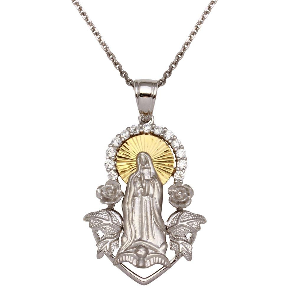 Silver 925 Two-Toned Virgin Mary Pendant Necklace - GMP00008RG | Silver ...