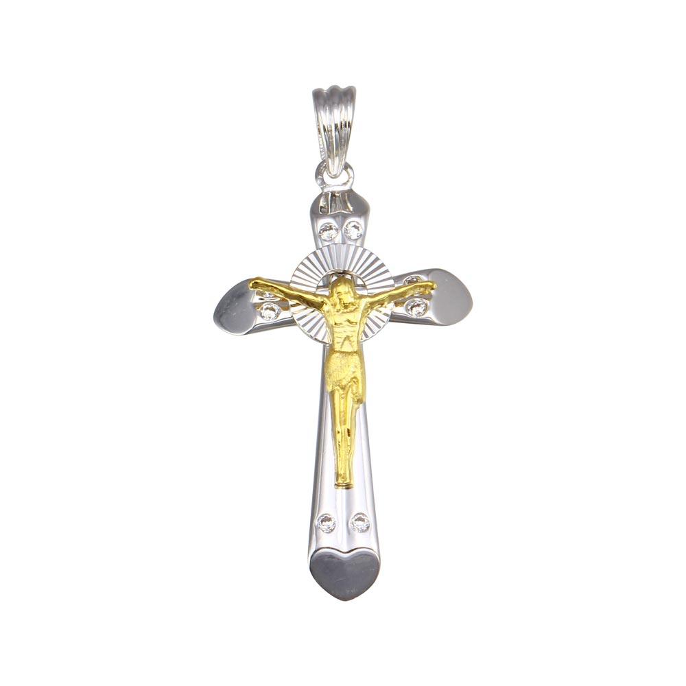 Silver 925 2 Toned Plated Heart Edge Cross Pendant - GMP00040RG ...