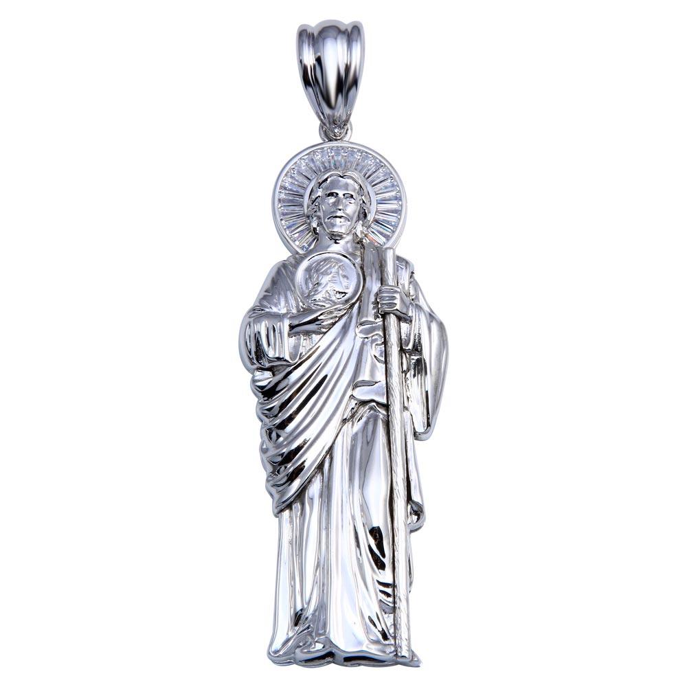Rhodium Plated 925 Sterling Silver St Jude Pendant 70mm - GMP00081 ...