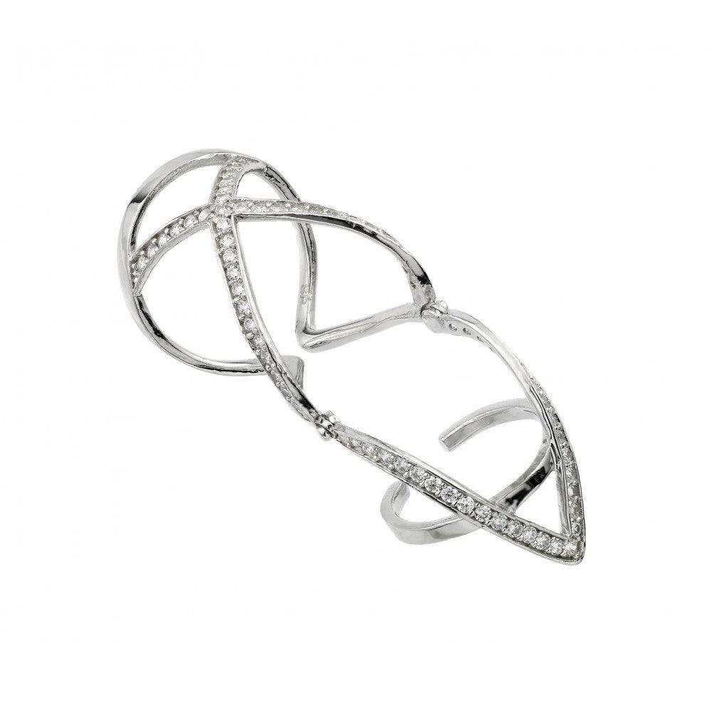 Silver 925 Rhodium Plated Knuckle Extension CZ X V Ring - GMR00031 ...
