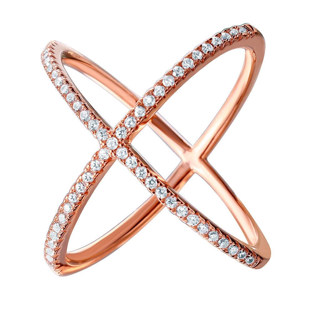 Silver 925 Nickel Free Rose Gold Plated 4 Way CZ Cross Ring ...