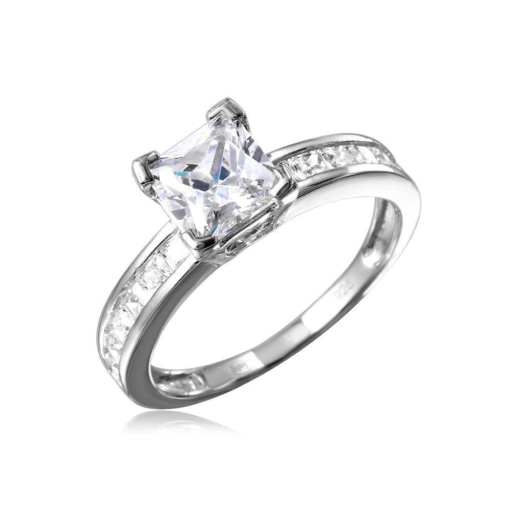 Silver 925 Rhodium Plated Square Center Stone with CZ Band - GMR00097 ...