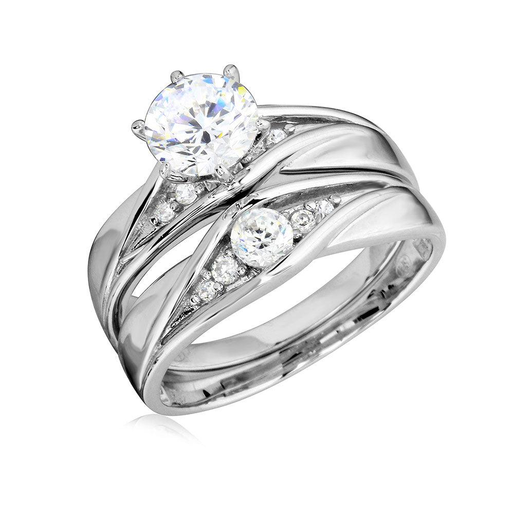 Silver 925 Rhodium Plated Round CZ Center Stone Wedding Ring - GMR00184 ...