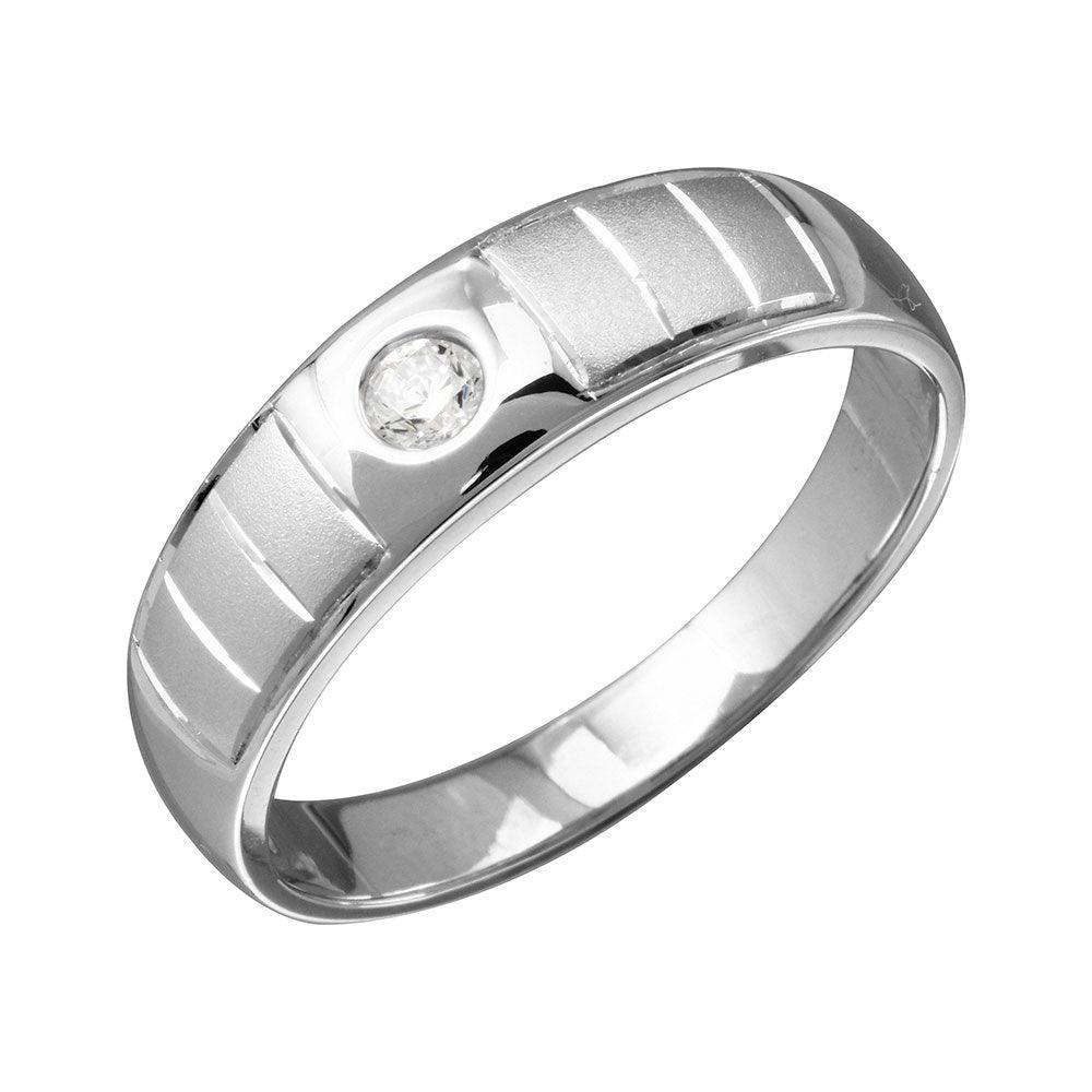 Mens Sterling Silver 925 Rhodium Plated Line Shank Design Trios Ring ...