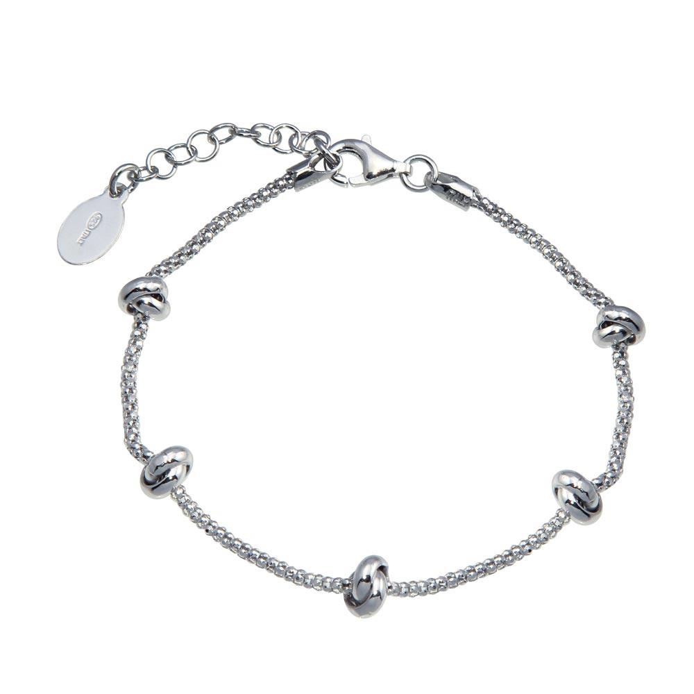 Rhodium Plated 925 Sterling Silver 5 Knotted Coreana Chain Bracelet ...