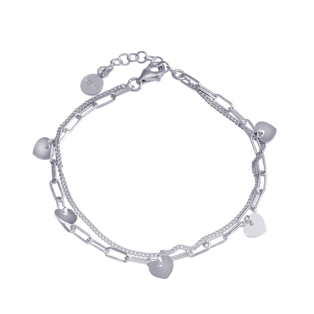 Rhodium Plated 925 Sterling Silver 5 Hearts Chain Bracelet - ITB00321 ...