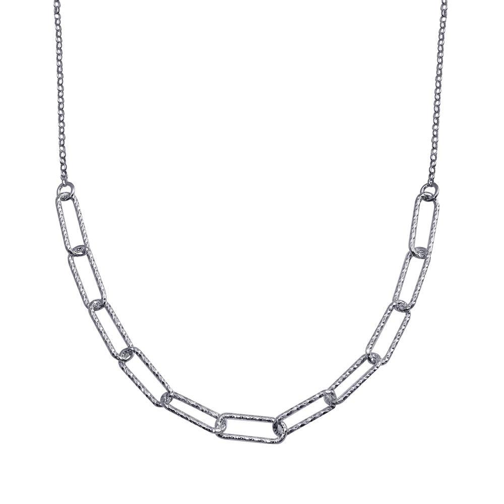 Rhodium Plated 925 Sterling Silver Diamond Cut Link Chain Necklace ...