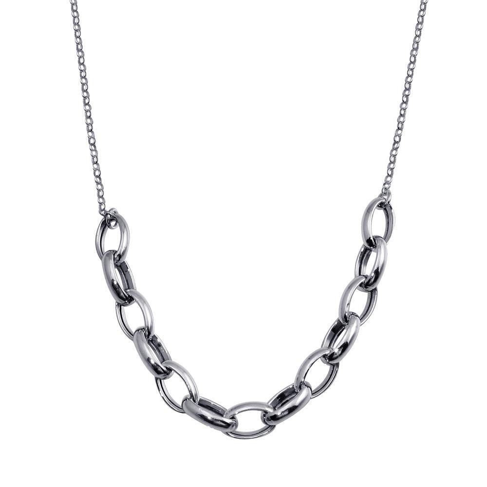 Rhodium Plated 925 Sterling Silver Large Oval Link Center Necklace ...