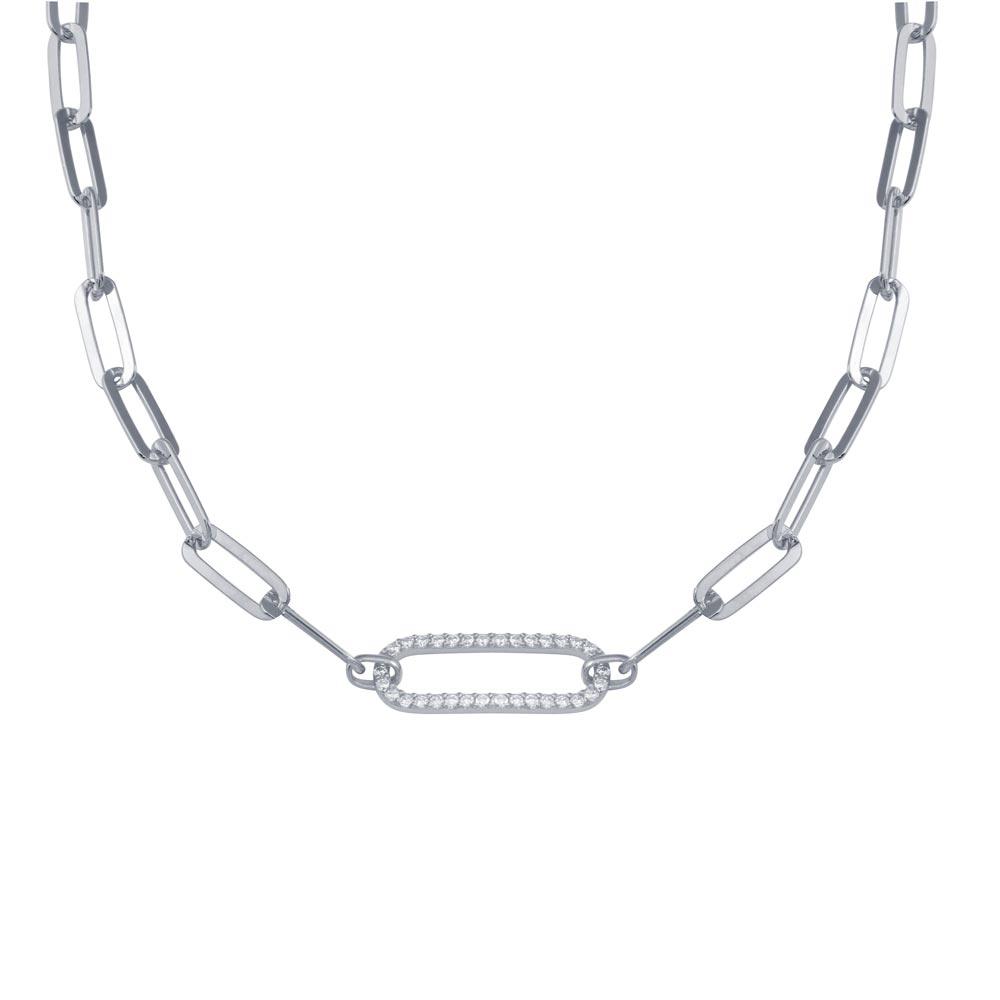 Rhodium Plated 925 Sterling Silver Paperclip Chain CZ Necklace ...