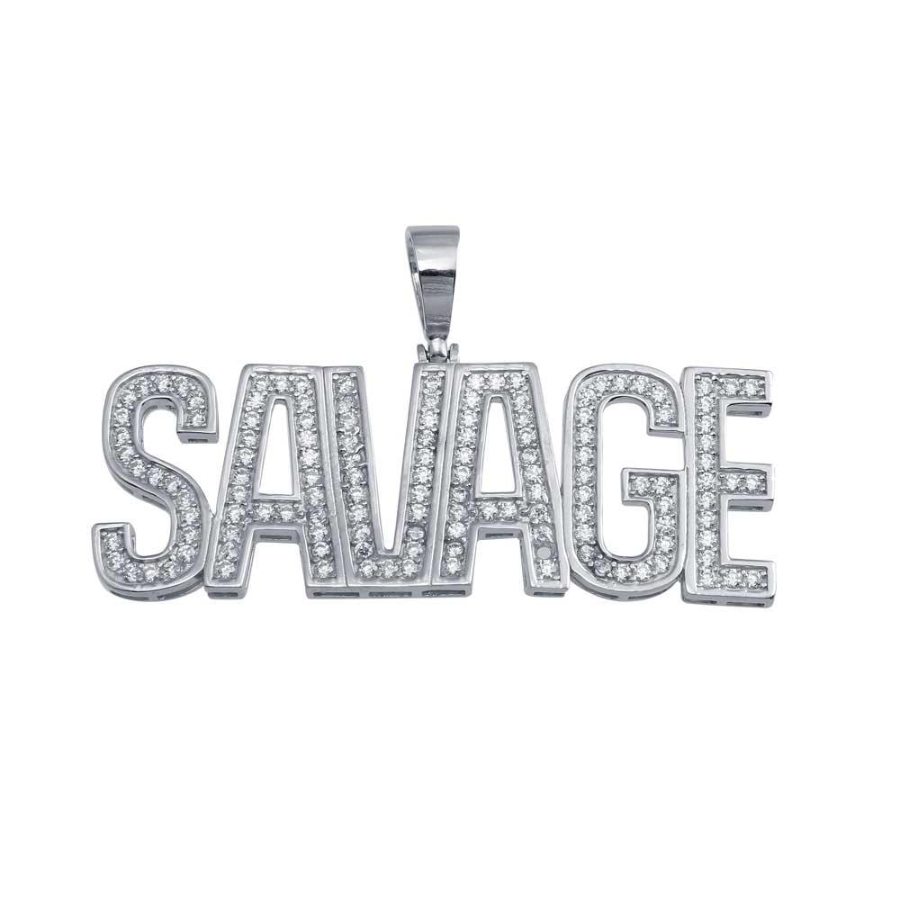 Rhodium Plated 925 Sterling Silver Savage Hip Hop Pendant - SLP00013 ...