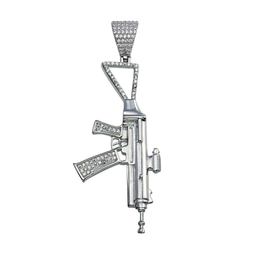 Rhodium Plated 925 Sterling Silver CZ Gun Hip Hop Pendant - SLP00046 ...