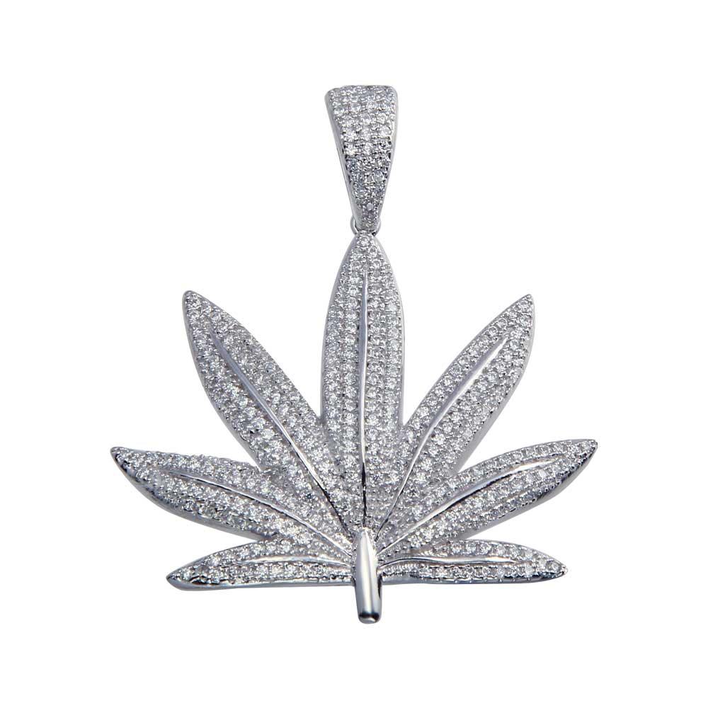 Silver 925 Rhodium Plated CZ Marijuana Leaf Hip Hop Pendant - SLP00057 ...
