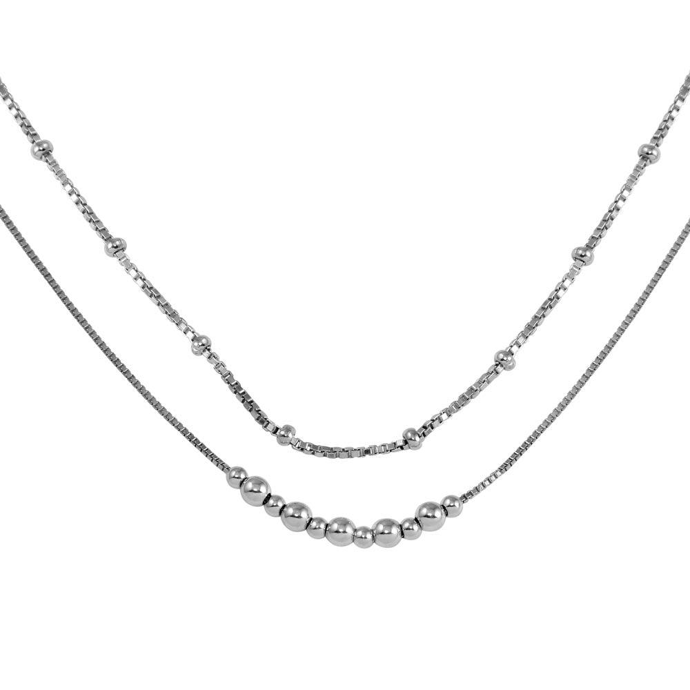 Silver 925 Rhodium Plated Double Chain Bead Necklace - SOP00057 ...
