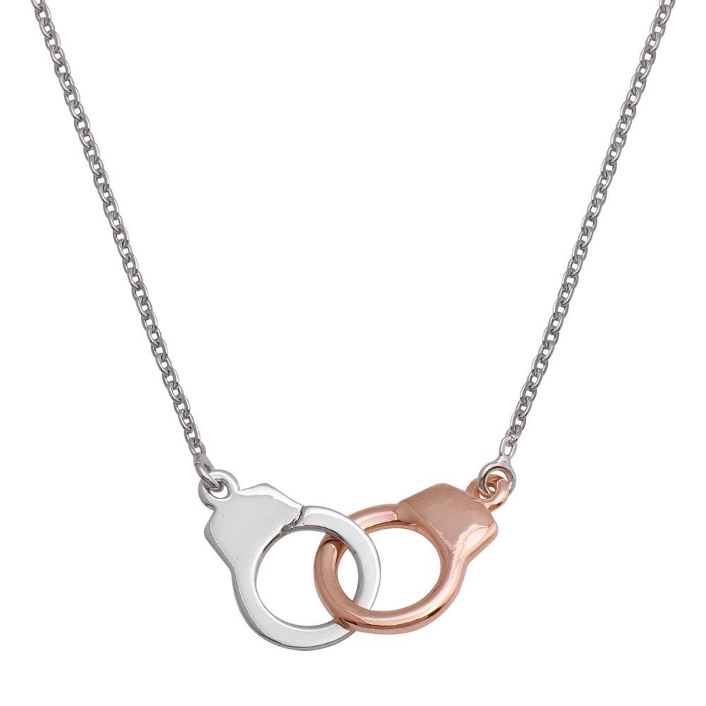 Silver 925 Rhodium and Rose Gold Plated Handcuff Pendant Necklace ...