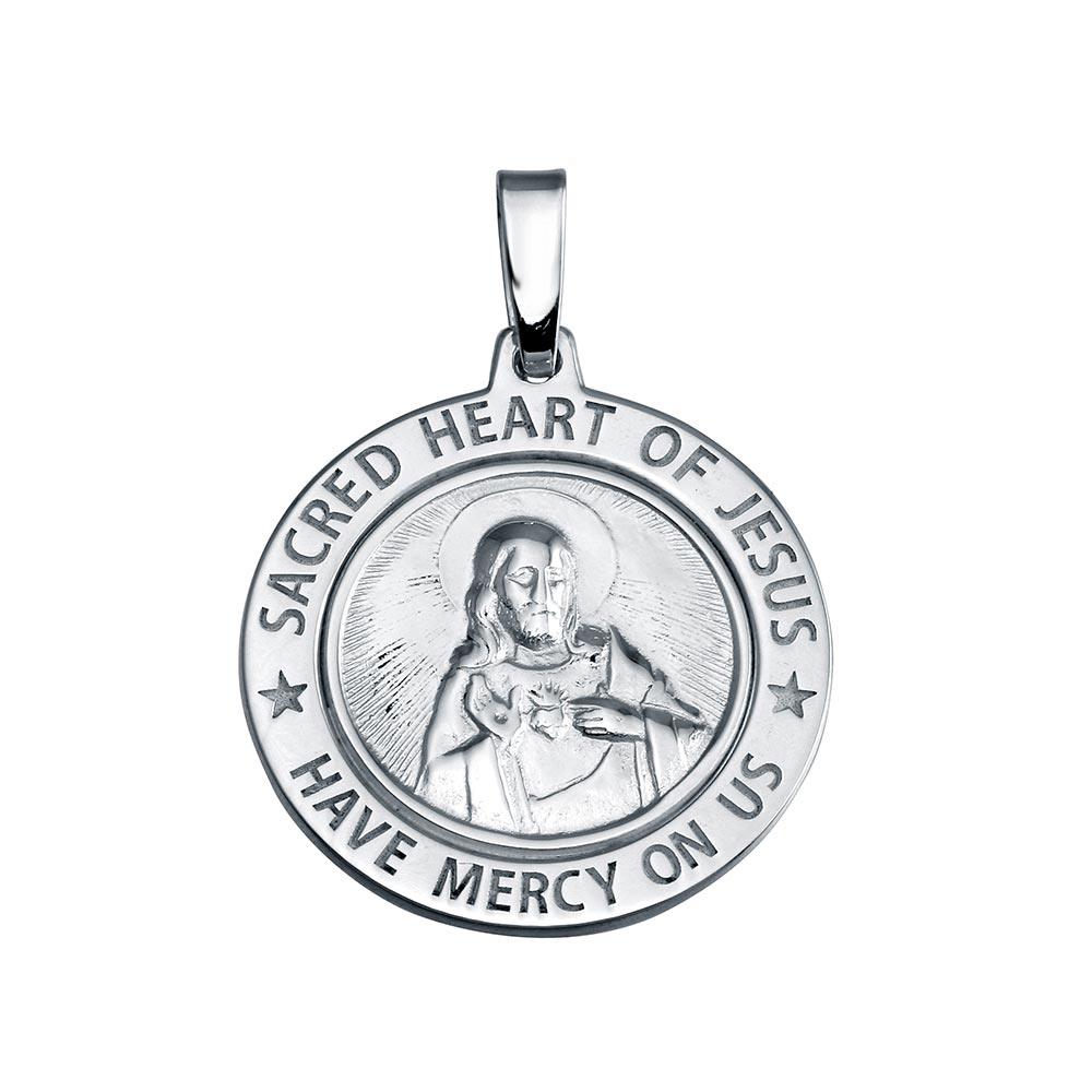 Silver 925 Silver Finish High Polished Sacred Heart Of Jesus Medallion ...
