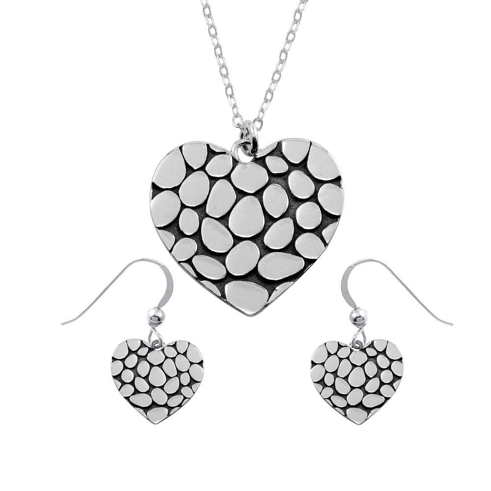 Silver 925 Rhodium Plated Mosaic Design Heart Set - SOS00013 | Silver ...