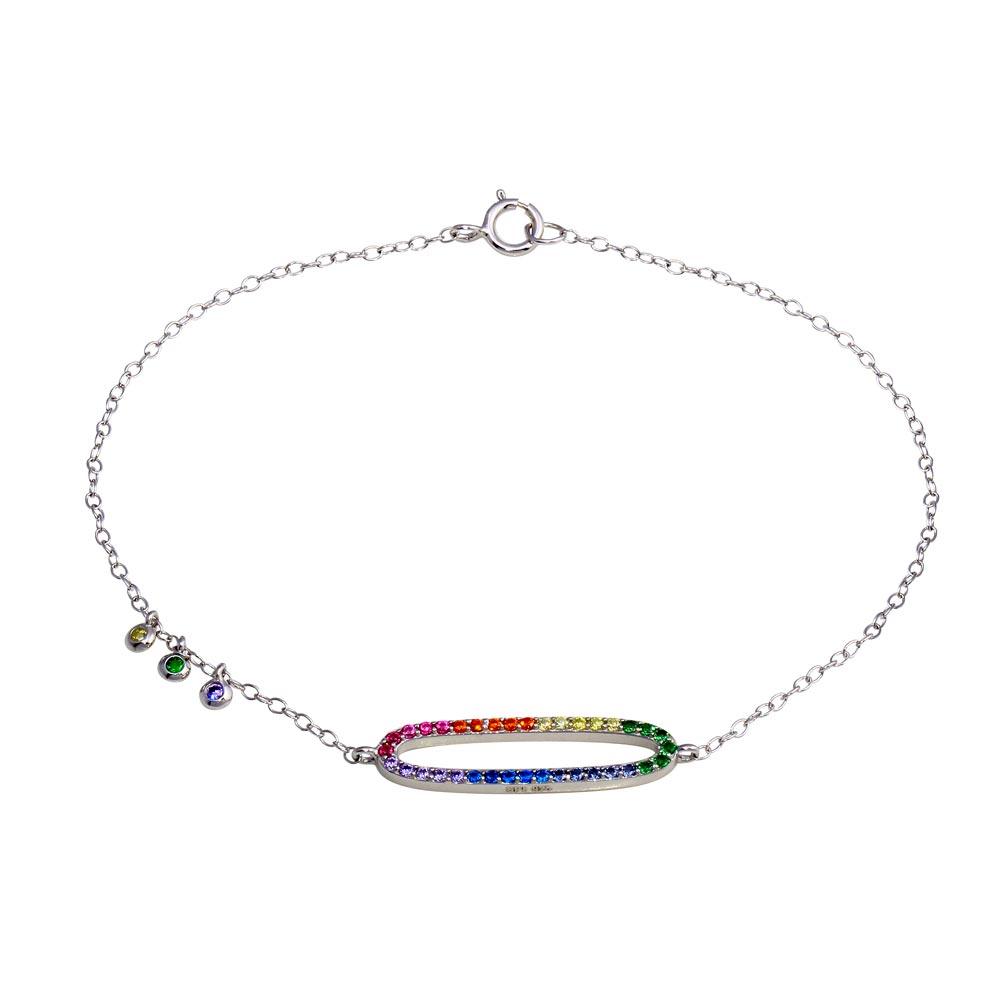 Silver 925 Rhodium Plated Multi Color CZ Open Oval Bracelet - STB00571 ...