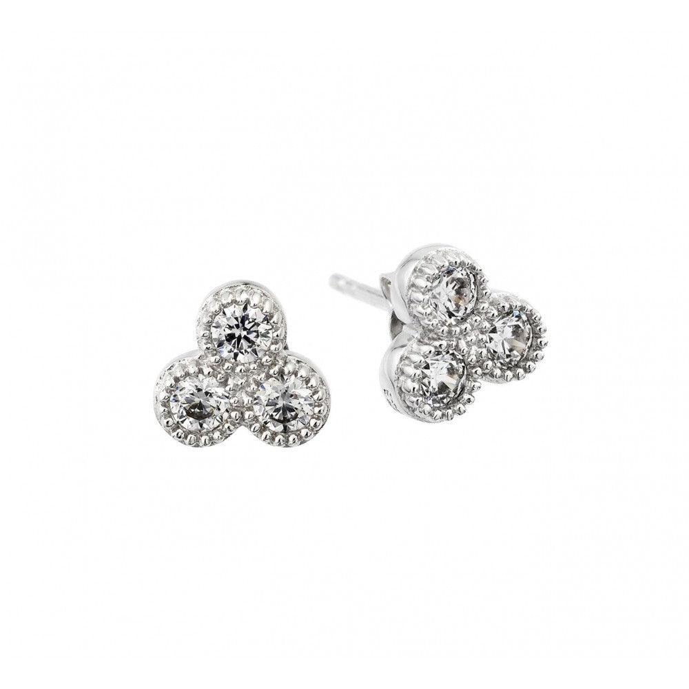Silver 925 Rhodium Plated Triple Cluster Earrings - STE00974 | Silver ...