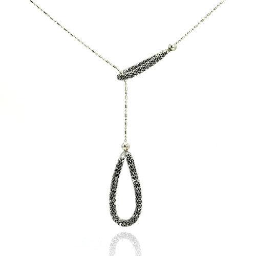 Silver 925 Rhodium Plated Double Loop End Necklace - STP00578BLK ...