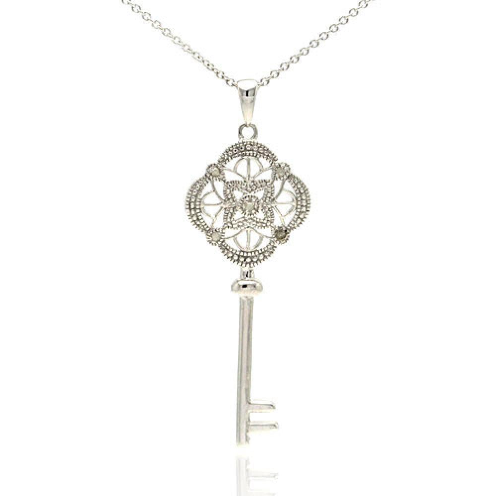 Silver 925 Rhodium Plated Elegant Key Chain Pendant with Diamond ...